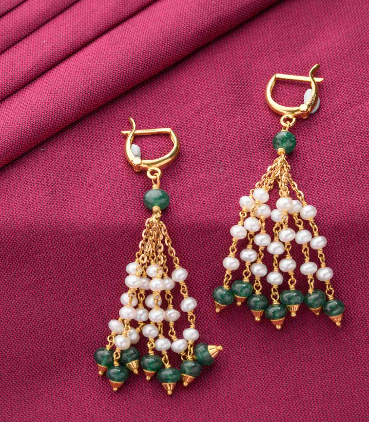 Earrings | Buy Tassel Pearl & Green Stone Earrings @OnlinePNG – P. N ...